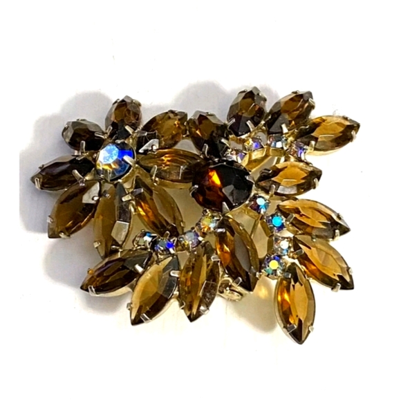 Jewelry | Vintage Root Beer Irridescent Amber Rhinestone Spray Brooch ...